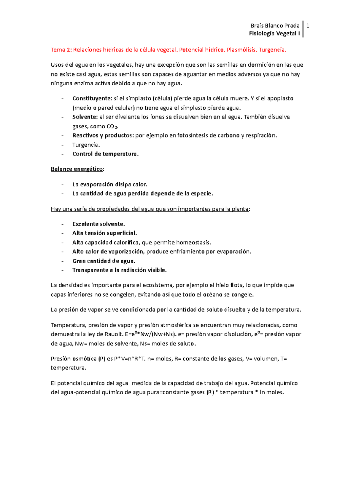 Apuntes Fisio vegetal I - Brais Blanco Prada 1 Vegetal I Tema 2 ...