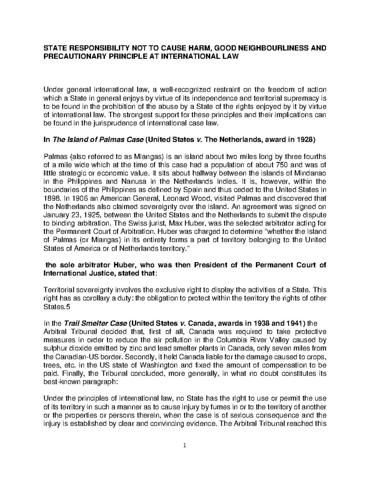 Notes ON State Responsibility NOT TO Cause HARM - STATE RESPONSIBILITY ...