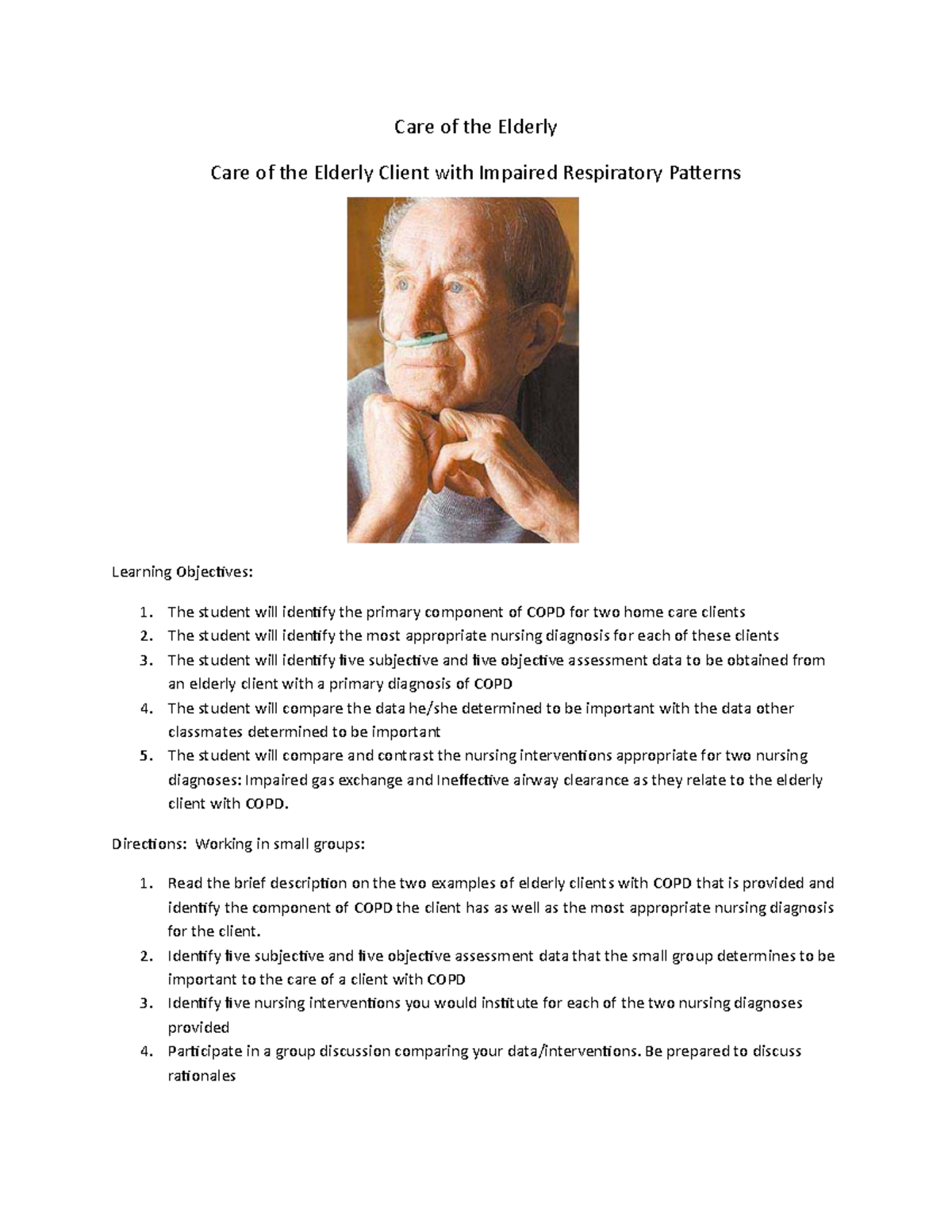 Care of the Elderly case study - COPD - Care of the Elderly Care of the ...