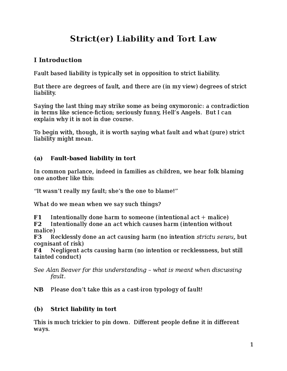 Torts and strict(er) liability - Strict(er) Liability and Tort Law I ...