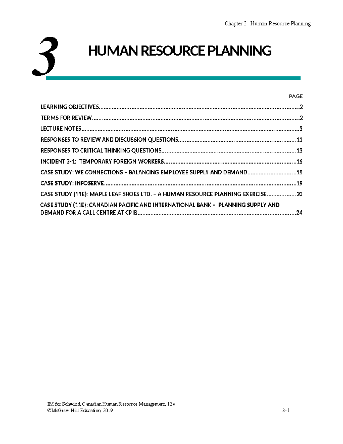Schwind 12E IM Ch03 - Human resource management (HRMN 300) - Edit - Chapter 3 Human Resource ...