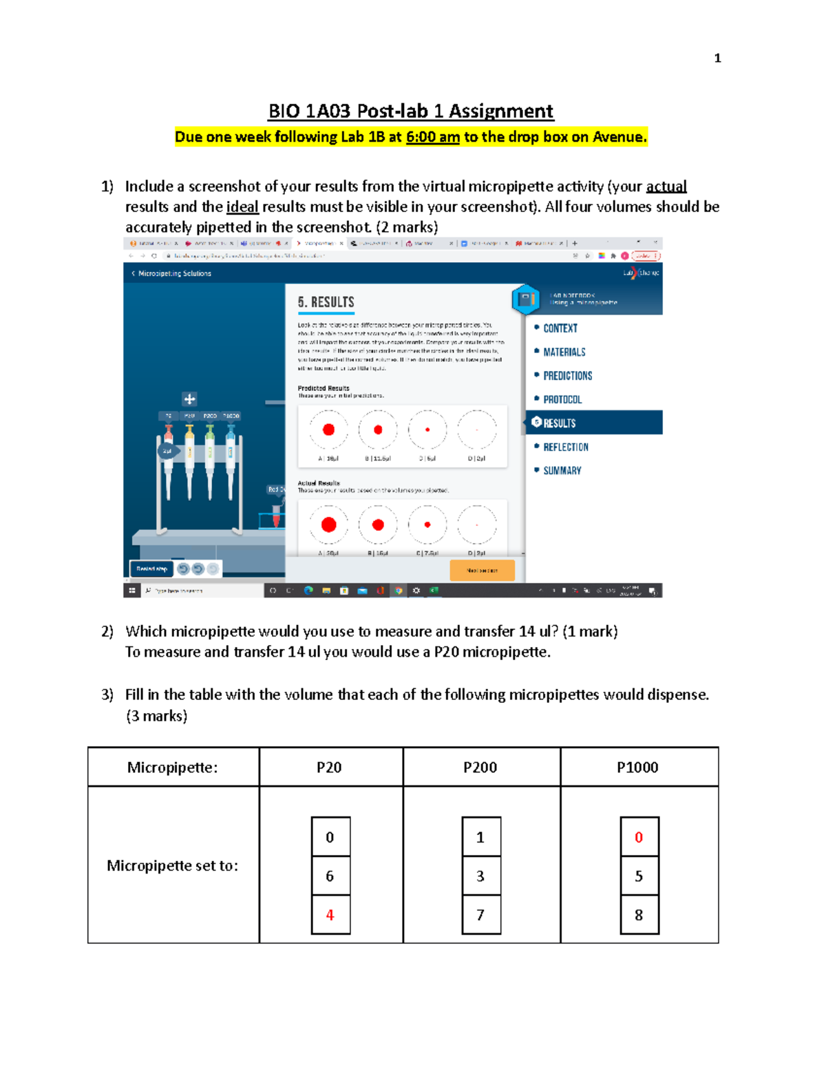 Post-lab 1 Assignment W2022 - Bio 1A03 - McMaster - Studocu