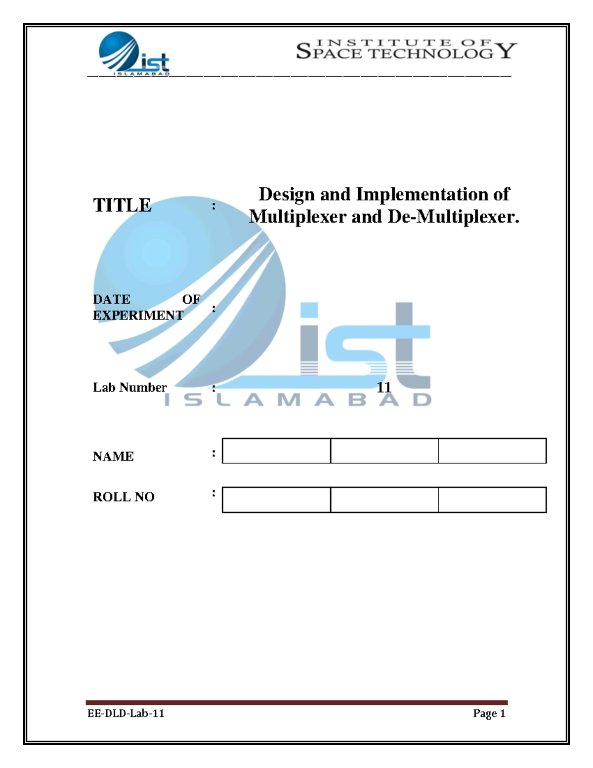 Lab 11 DLD Manual - TITLE : Design and Implementation of Multiplexer ...