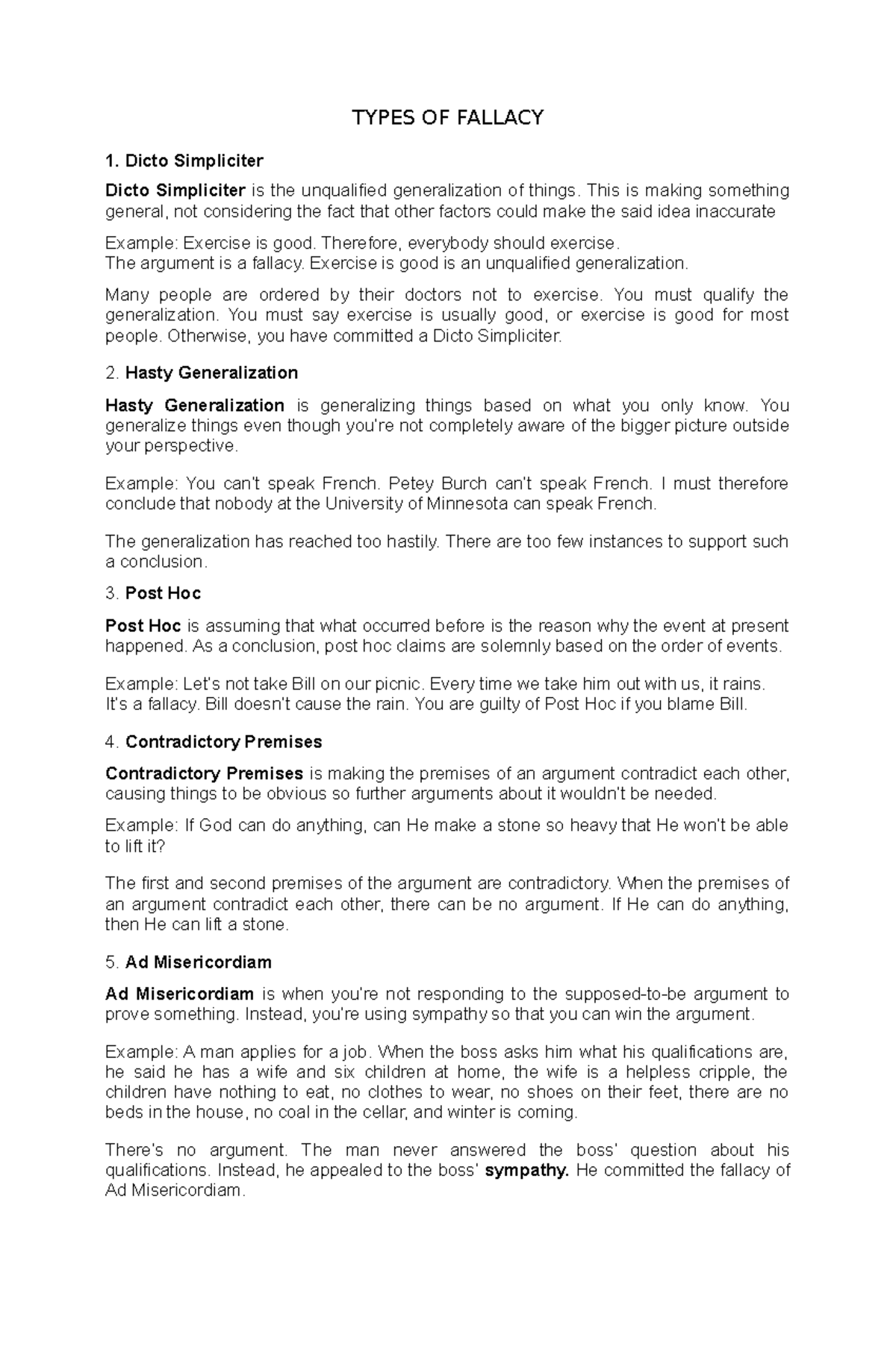 Types-OF- Fallacy - Notes on fallacies - TYPES OF FALLACY Dicto ...