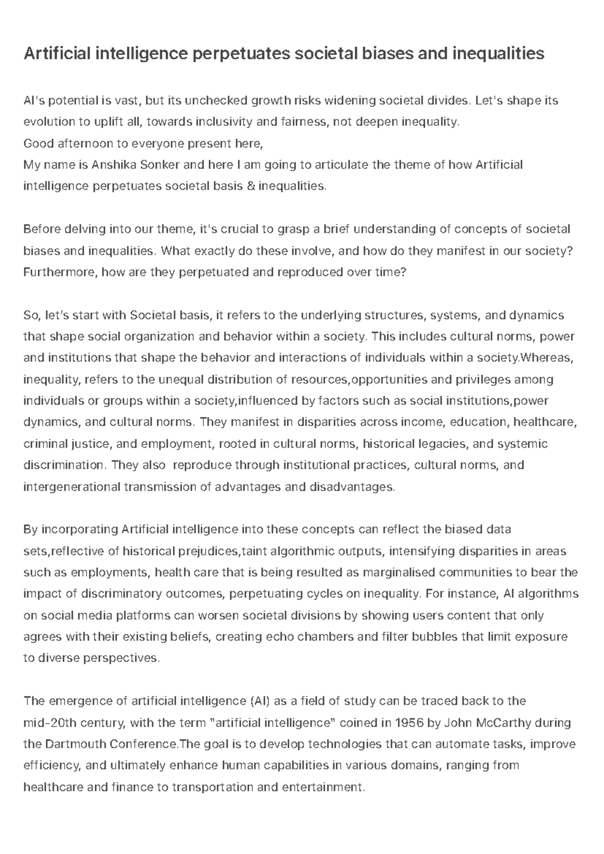 Artificial intelligence perpetuates societal biases and inequalities ...