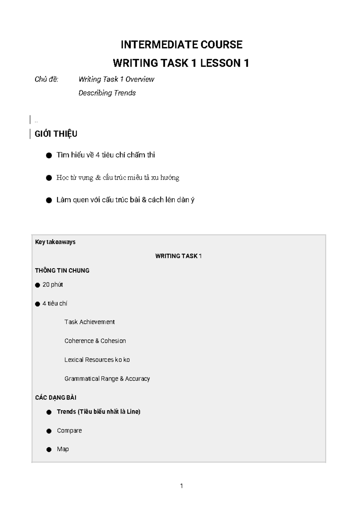 TRend 1 - ielts writing - INTERMEDIATE COURSE WRITING TASK 1 LESSON 1 ...