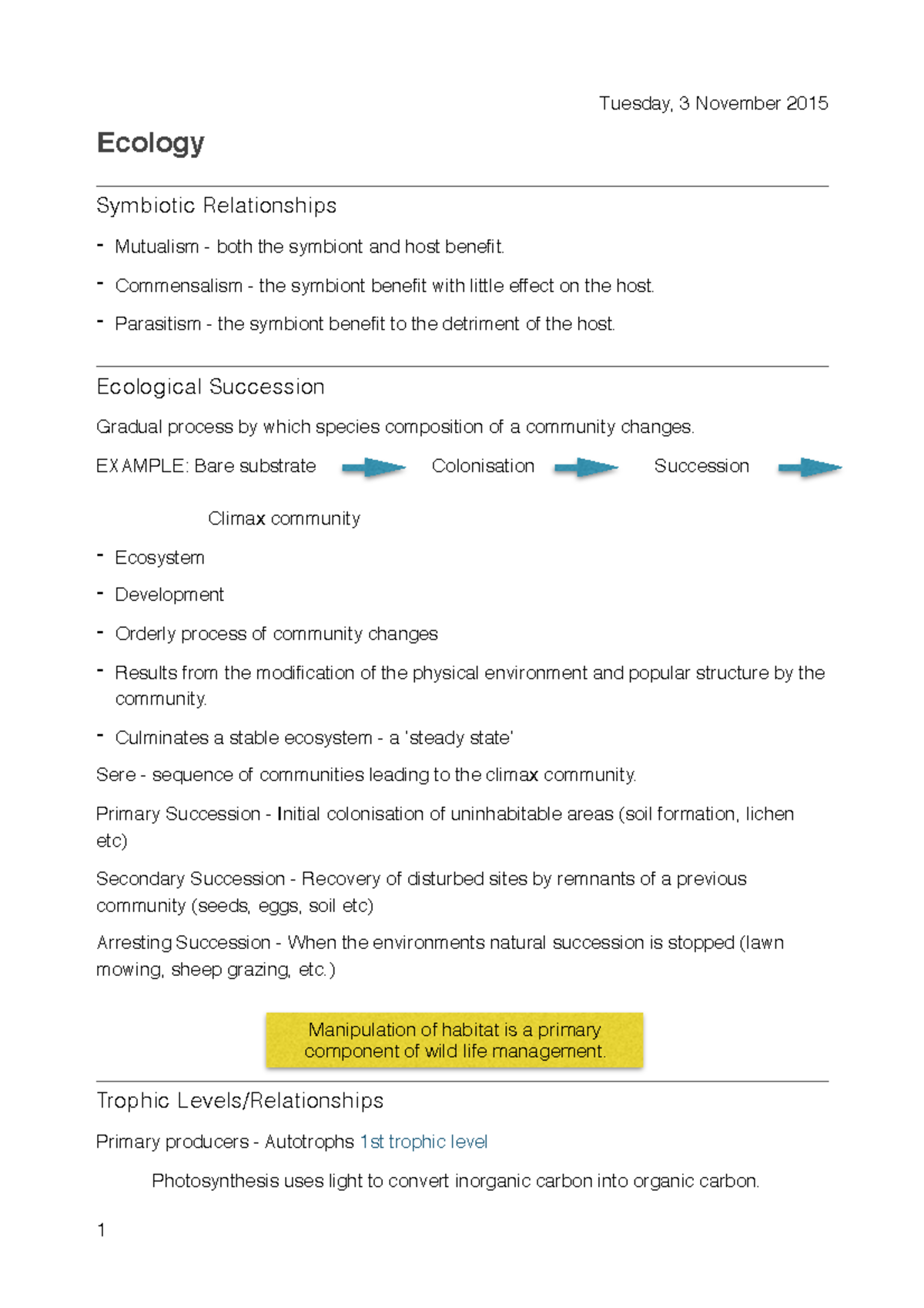 Symbiotic Relationships, Succession and Trophic Levels - Tuesday, 3 ...