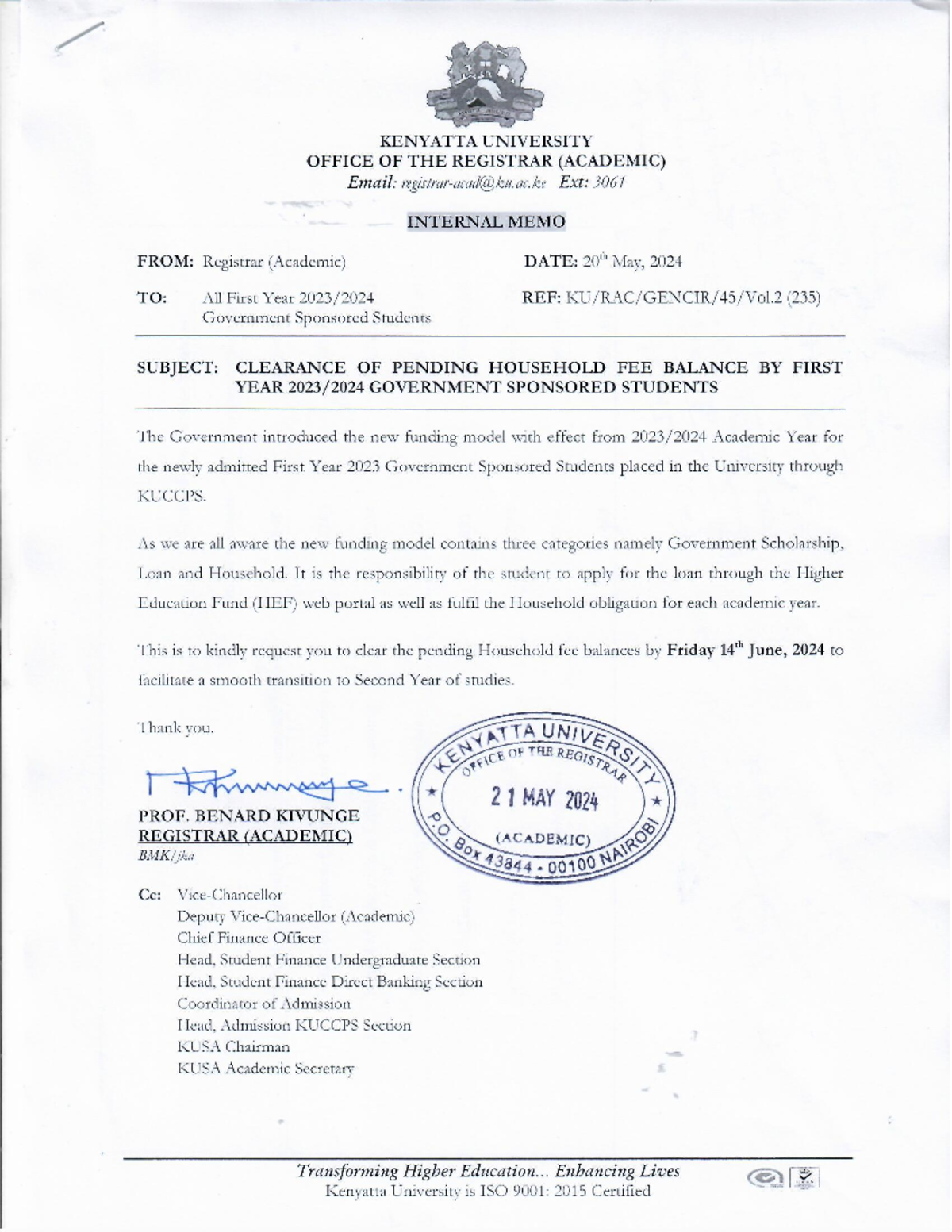 Clearance of pending household fee balance by 1st yr 2023-24 gov't ...