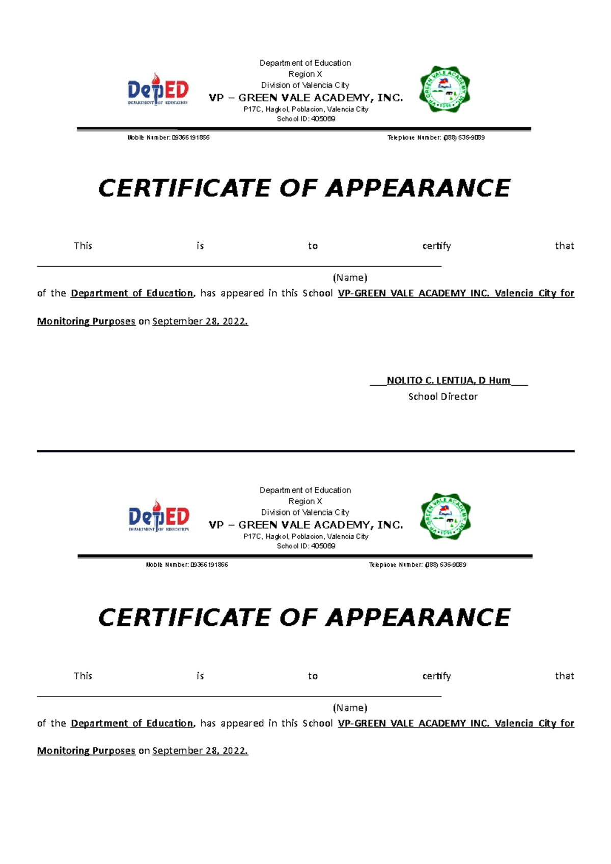 Vpgvai Certificate-OF- Appearance - Department of Education Region X ...