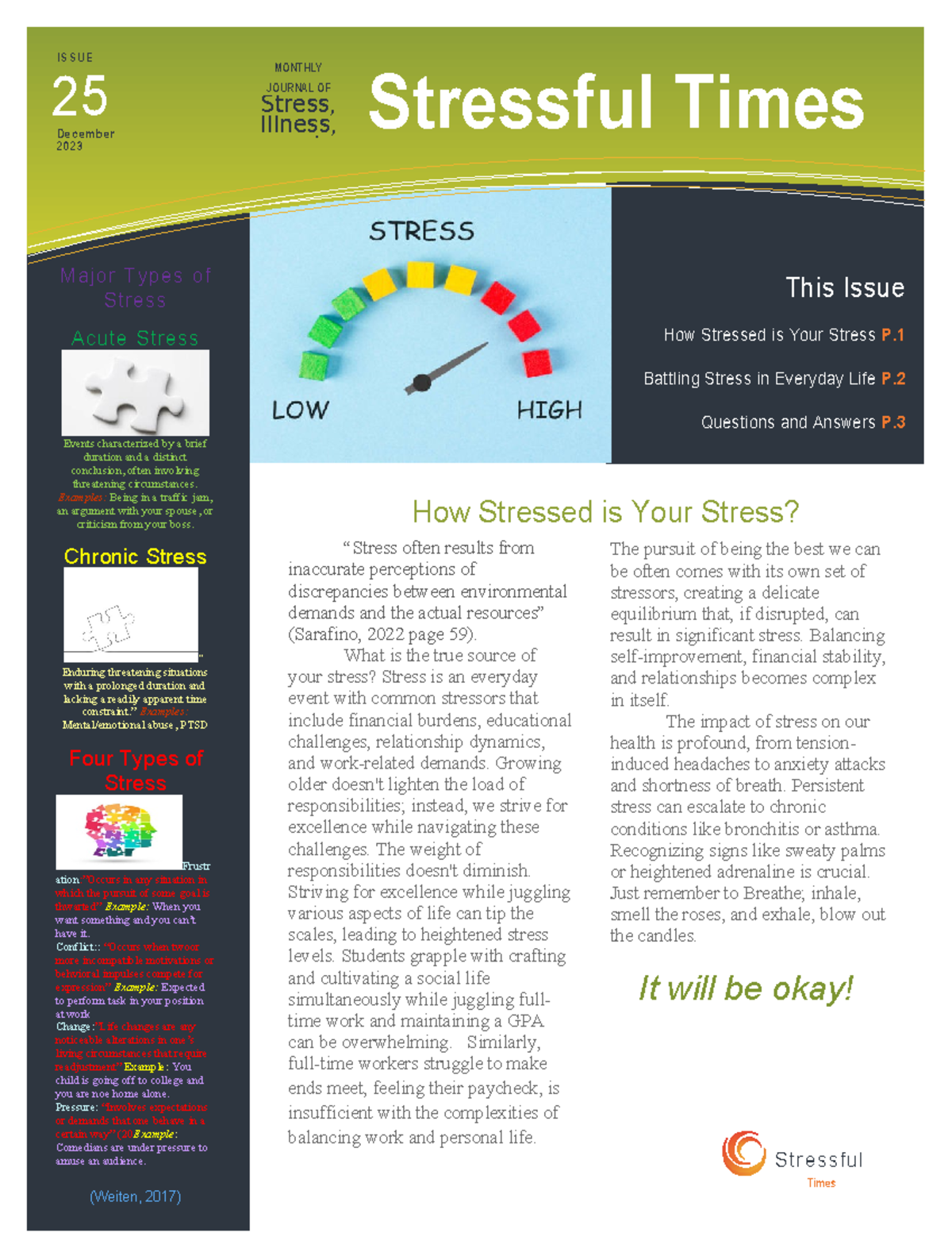 PSY 352 Wk3 Newsletter - Stressful Times MONTHLY JOURNAL OF Stress ...