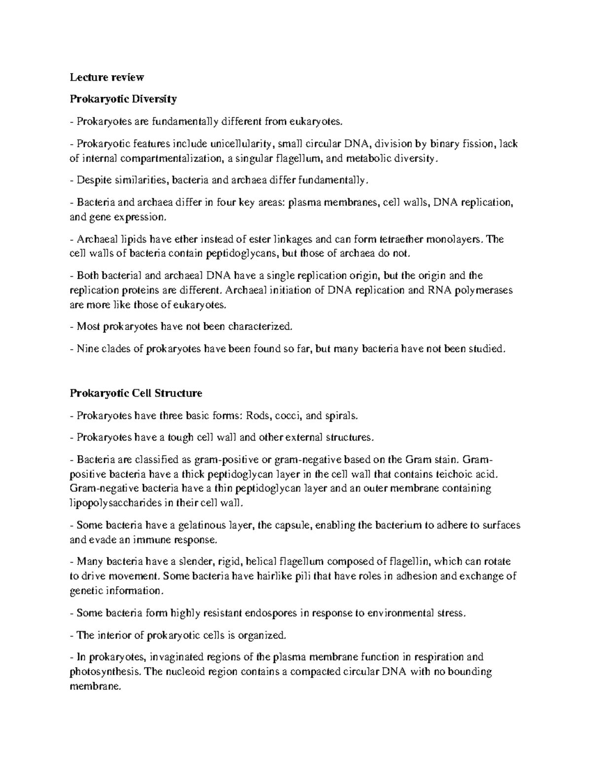 Prokaryotes Lecture review - Lecture review Prokaryotic Diversity ...