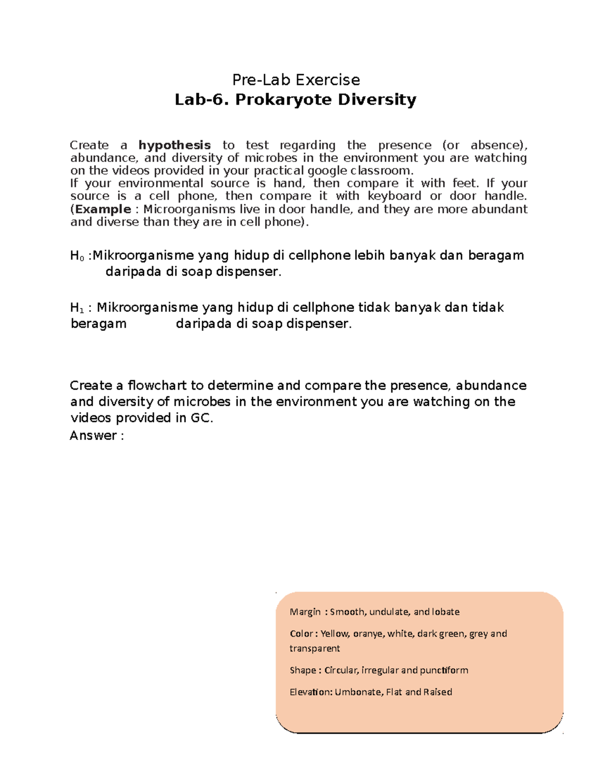 Pre-Lab Prokaryote - Pre-Lab Exercise Lab-6. Prokaryote Diversity ...
