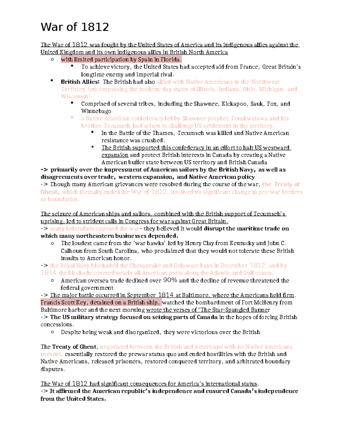 War of 1812 - War of 1812 Notes - War of 1812 The War of 1812 was ...