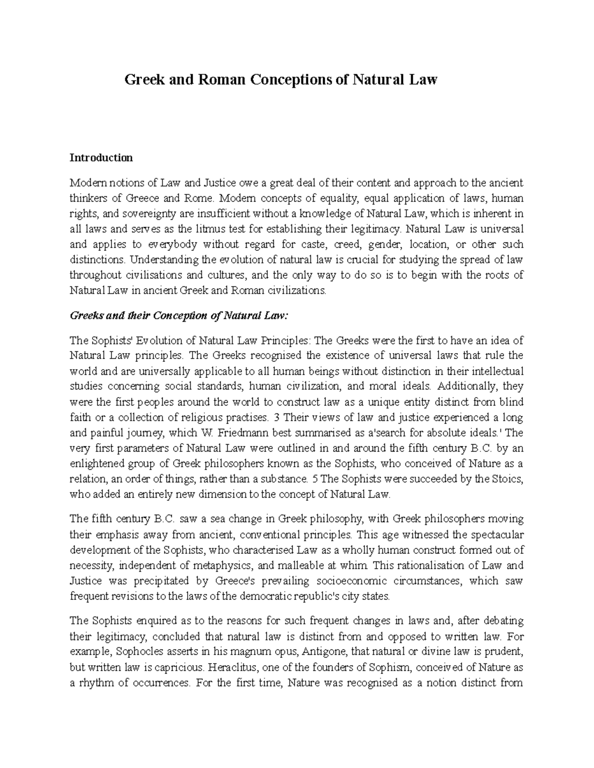 Greek and Roman Conceptions of Natural Law - Greek and Roman ...