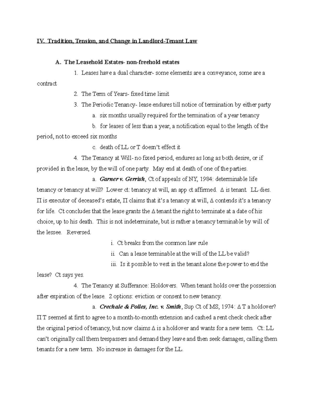 Property Law Outline - Professor Hurst - IV. Tradition, Tension, and ...