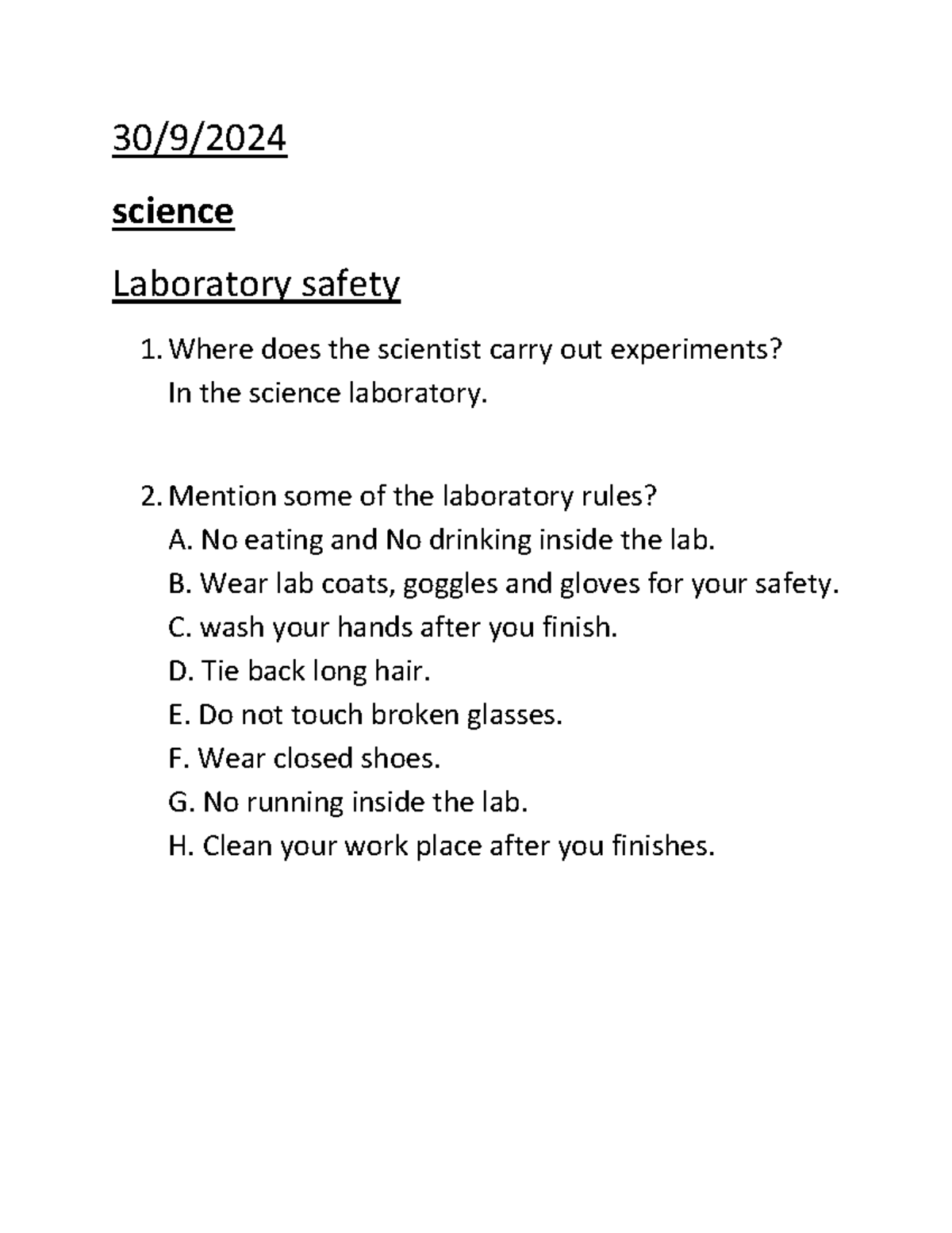 Grade 3 laboratory safety - Igcse Biology Notes - 30/9/ science ...