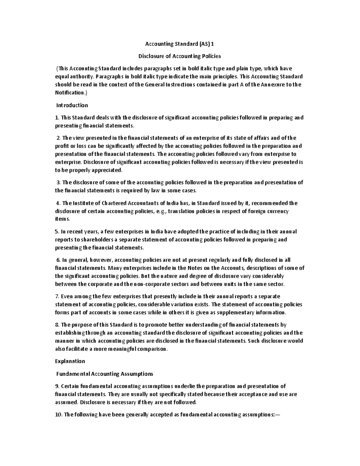 AS 1 Disclosure OF Accounting Policies - Accounting Standard (AS) 1 ...