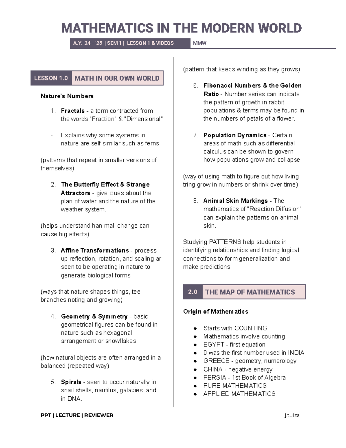 L1 MATH IN Modern World notes - MATHEMATICS IN THE MODERN WORLD A. ‘24 ...