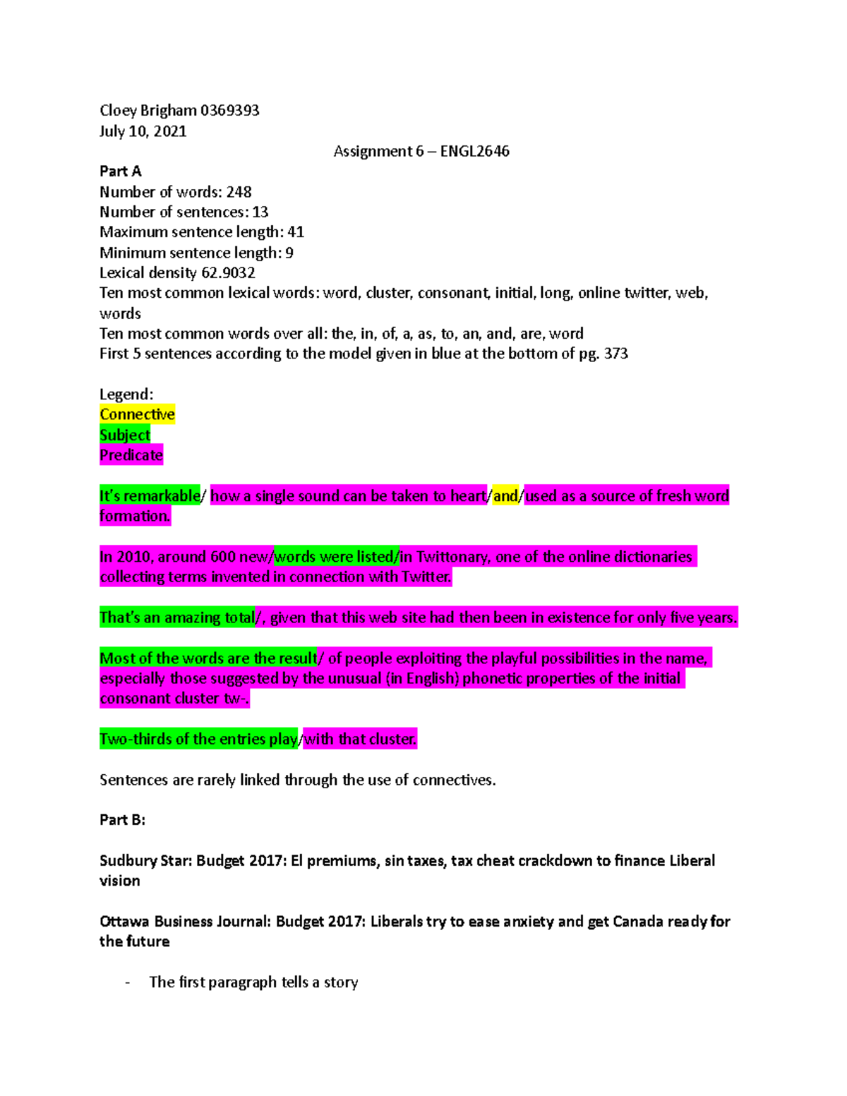 Assignment 6 ENGL 2646 - Cloey Brigham 0369393 July 10, 2021 Assignment ...