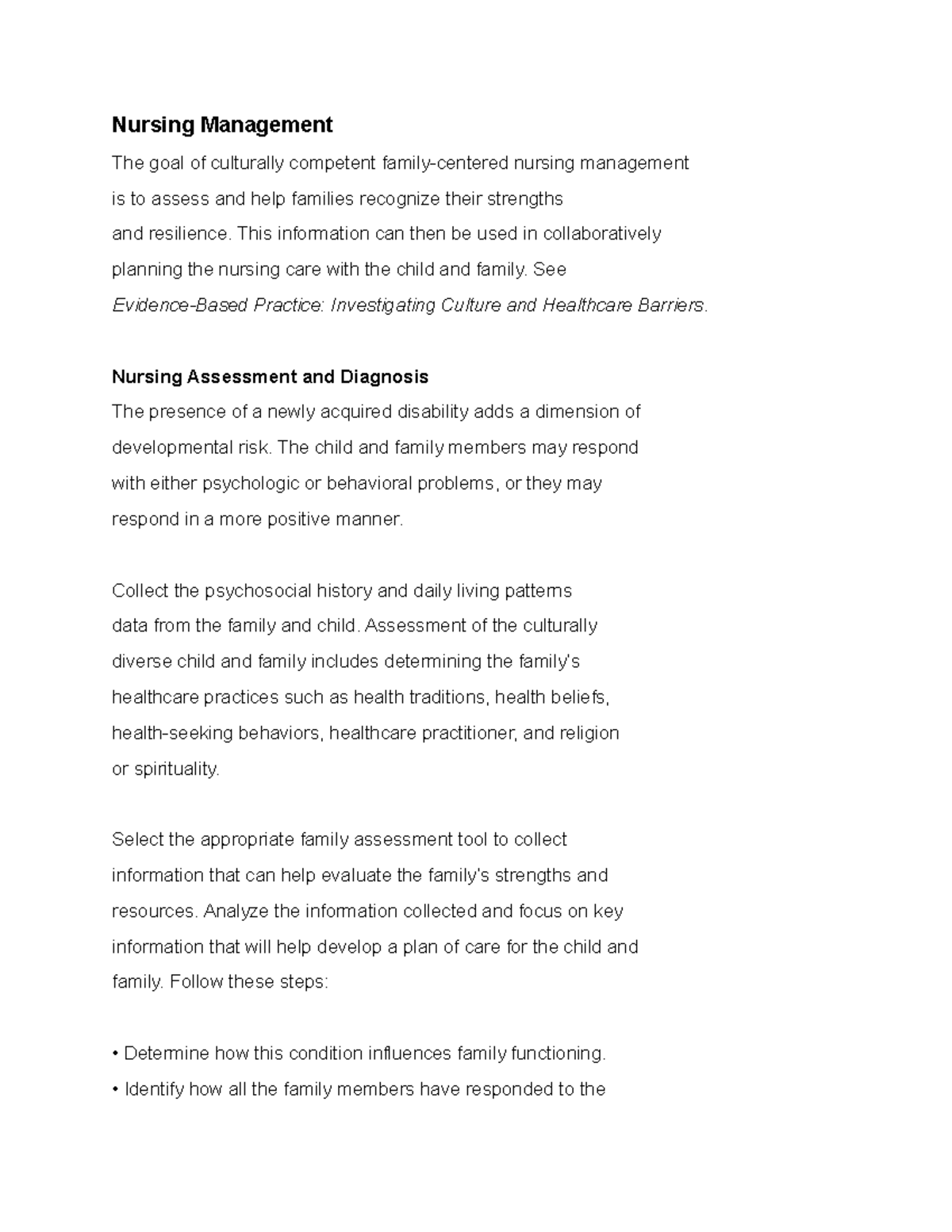 Nursing Management - Nursing Management The goal of culturally ...