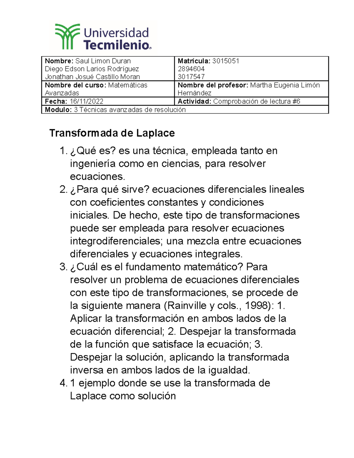 Comprobacion de lectura #6 - Nombre: Saul Limon Duran Diego Edson ...