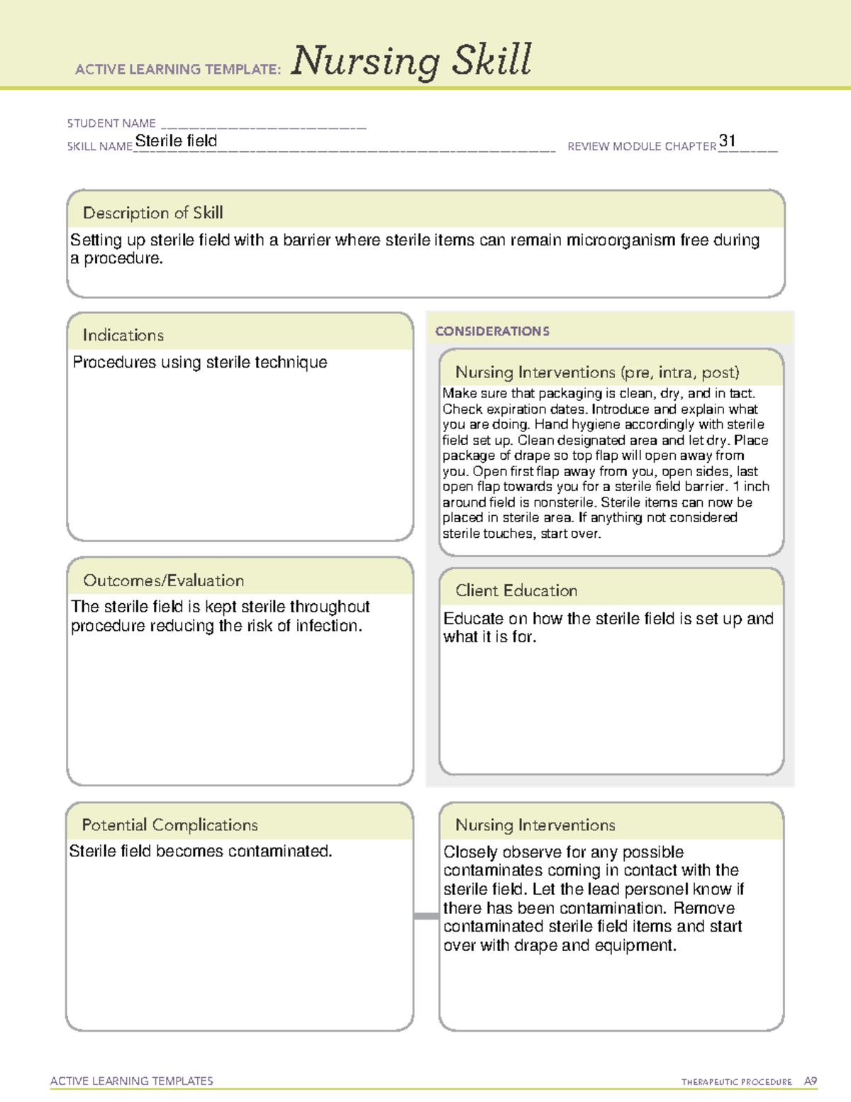 Nursing Skill sterile field 1 - ACTIVE LEARNING TEMPLATES THERAPEUTIC ...
