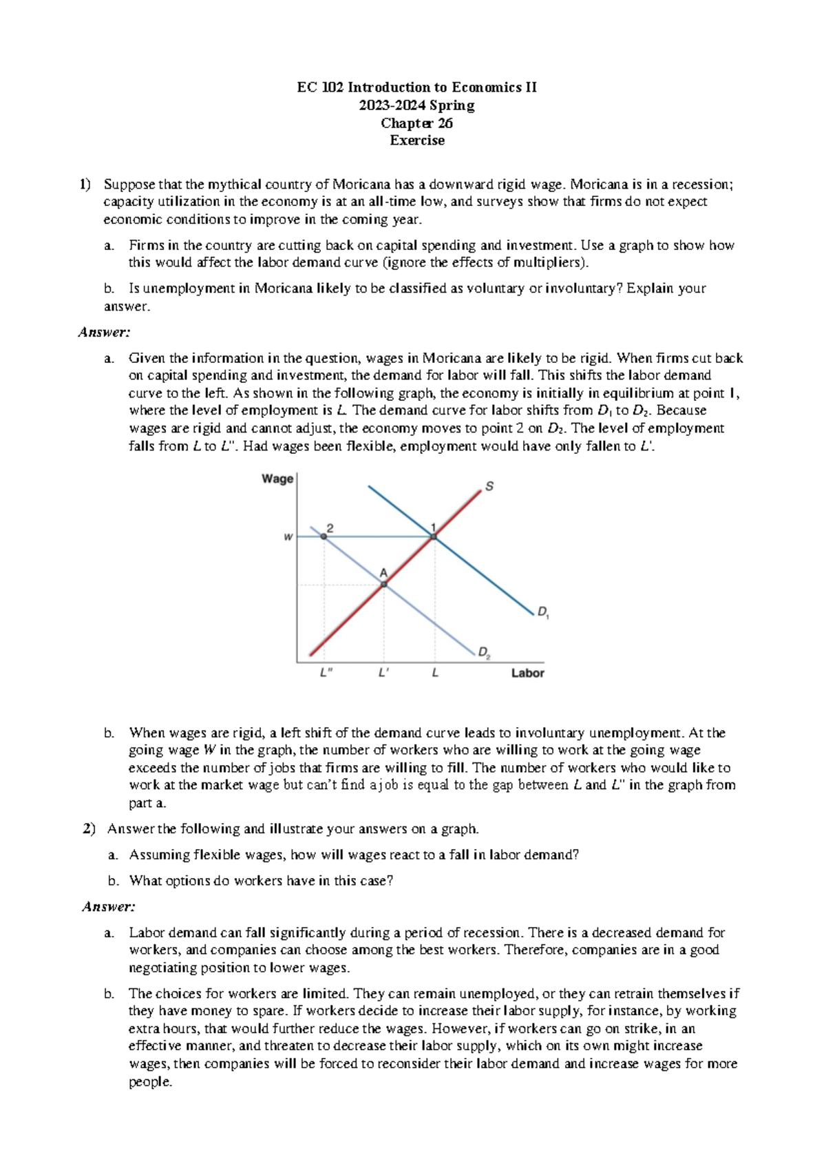Ec102 2023-2024 ch26 exercise 1 - EC 102 Introduction to Economics II ...