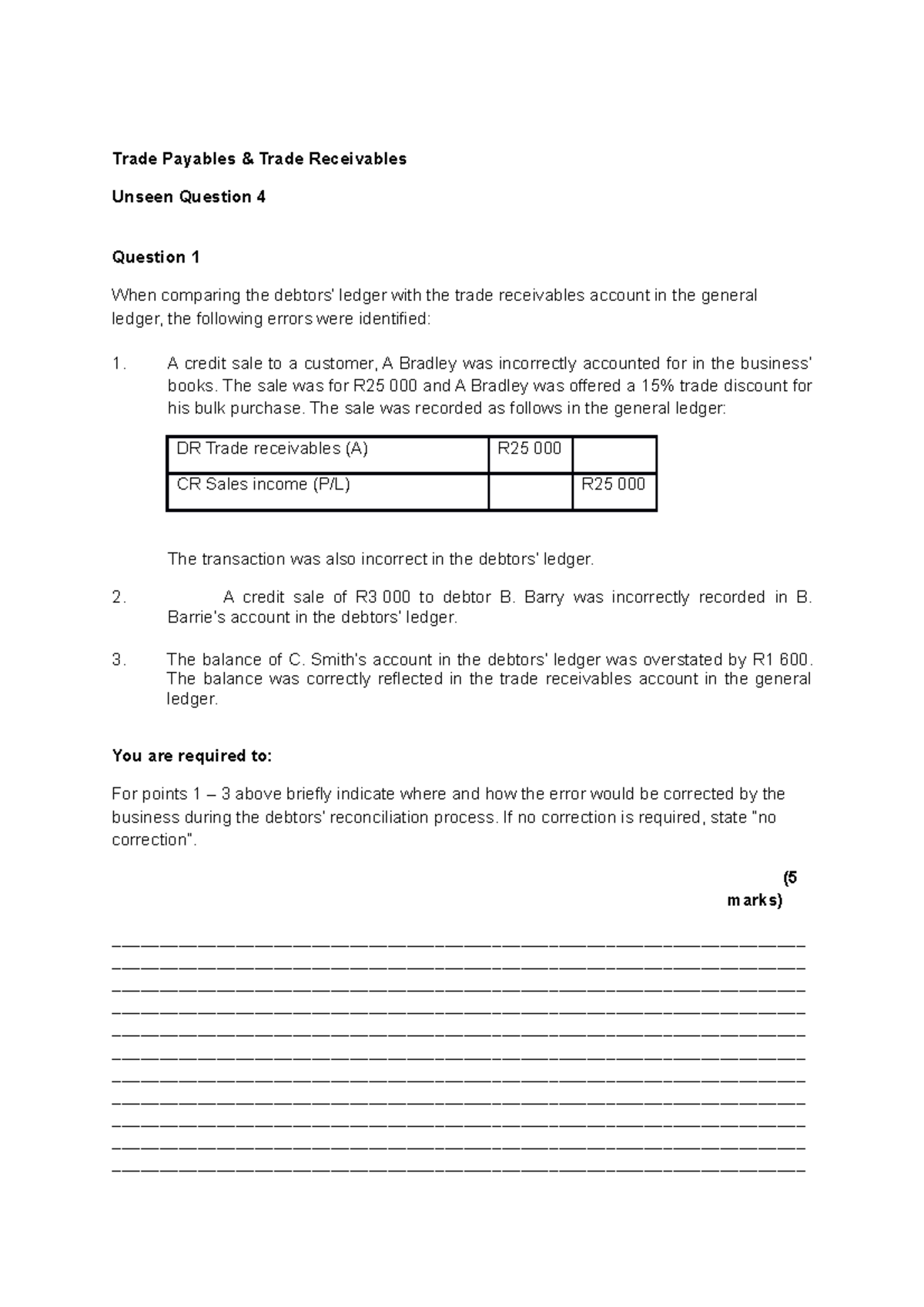 Trade Payables Unseen Question 4 - Trade Payables & Trade Receivables ...