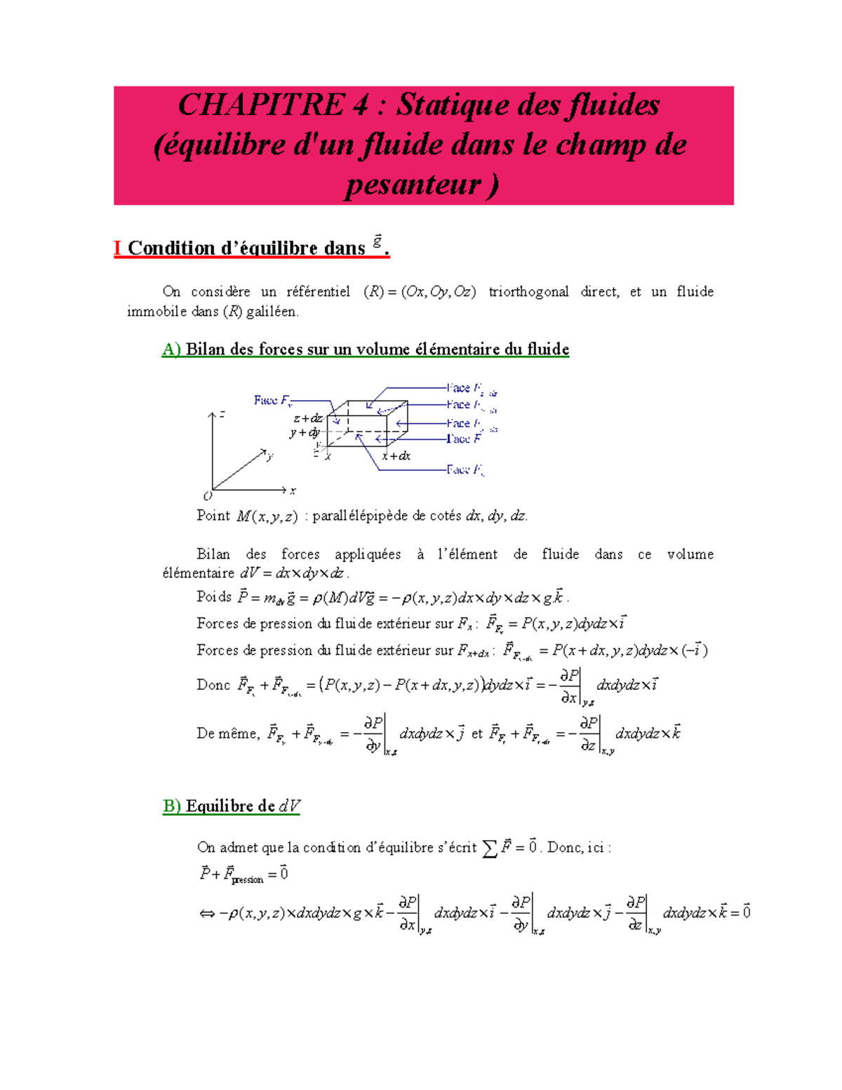 Chapitre 4 statique des fluides - - Studocu