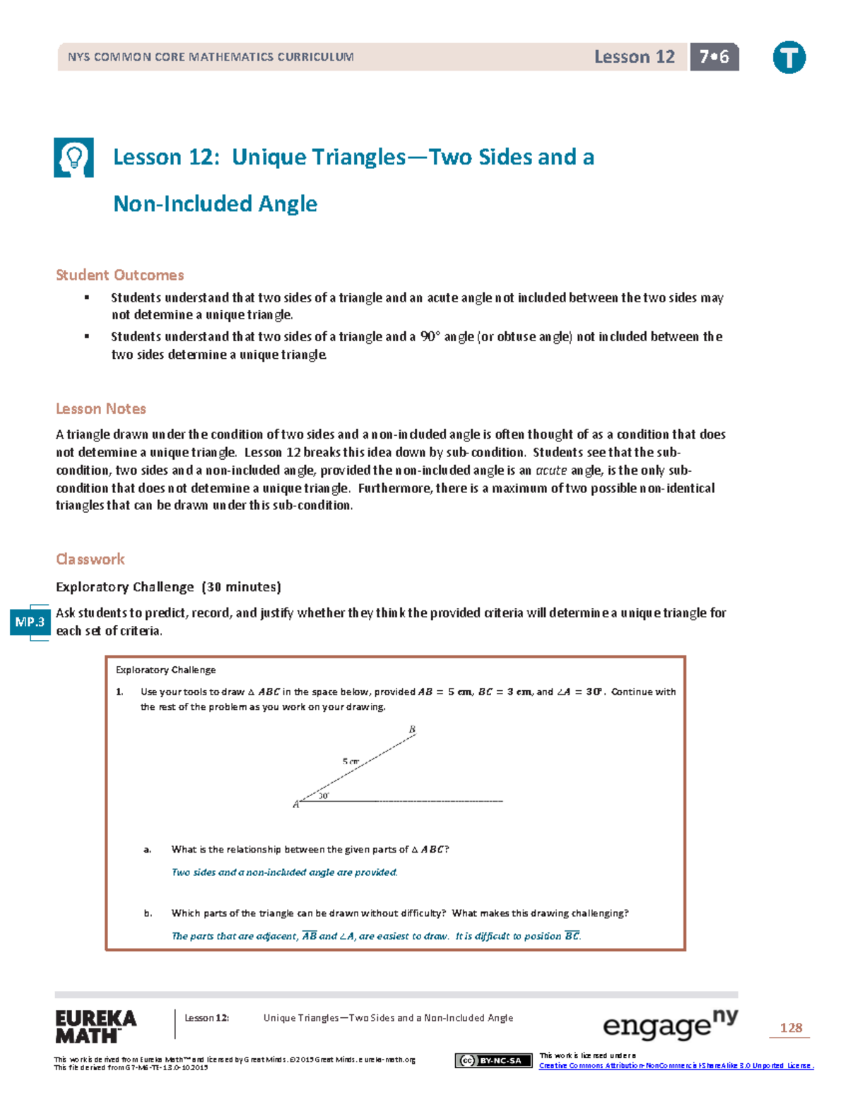 Math g7 m6 topic b lesson 12 teacher - Lesson 12 Lesson 12: Unique Triangles—Two Sides and a ...