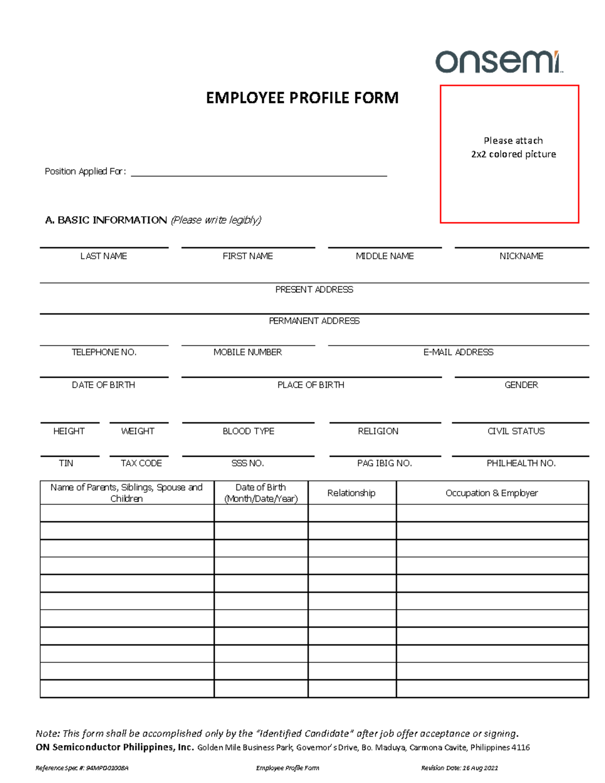 166192001 3747 Employee Profile Form - Note: This form shall be ...