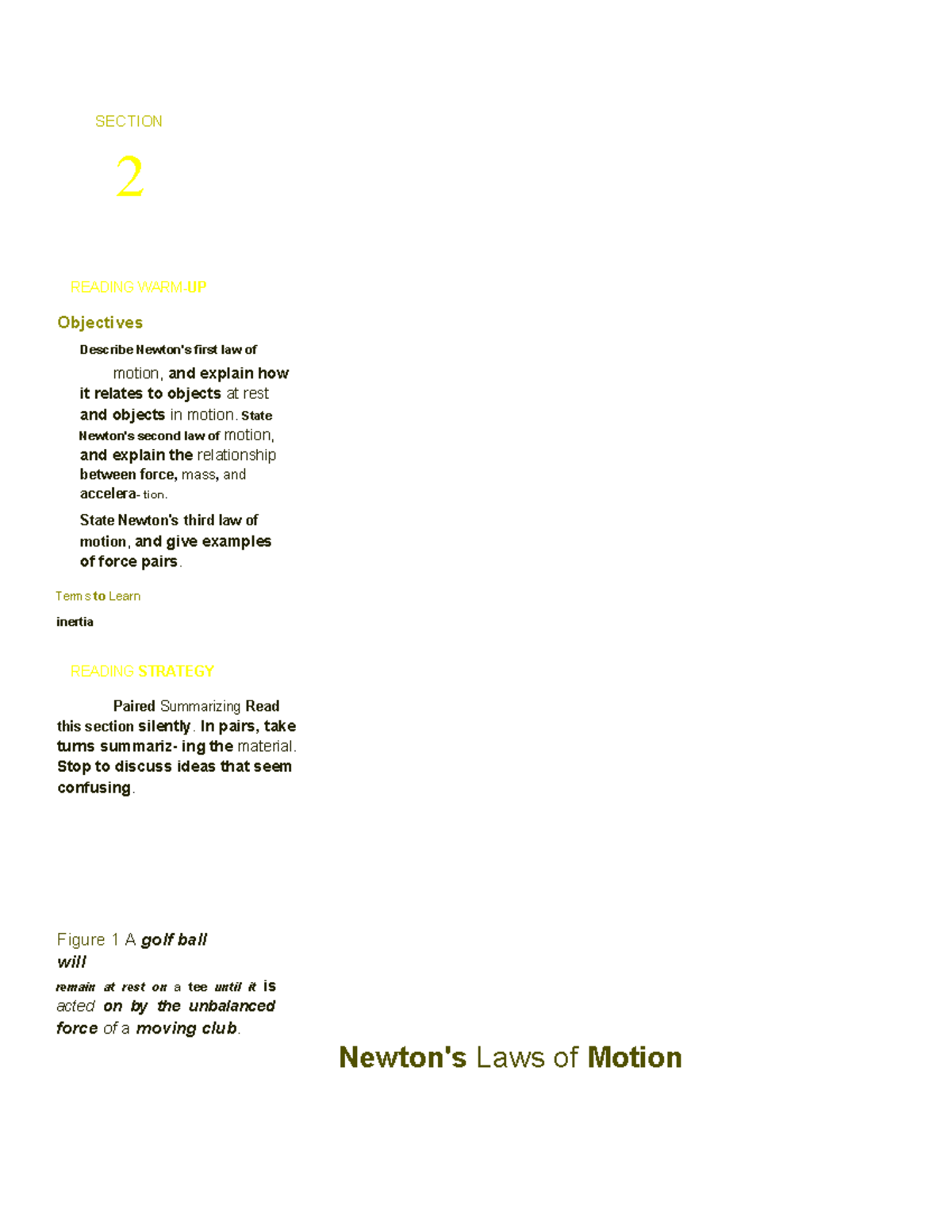 Section 6.2 Newton's Laws of Motion - SECTION 2 READING WARM-UP ...