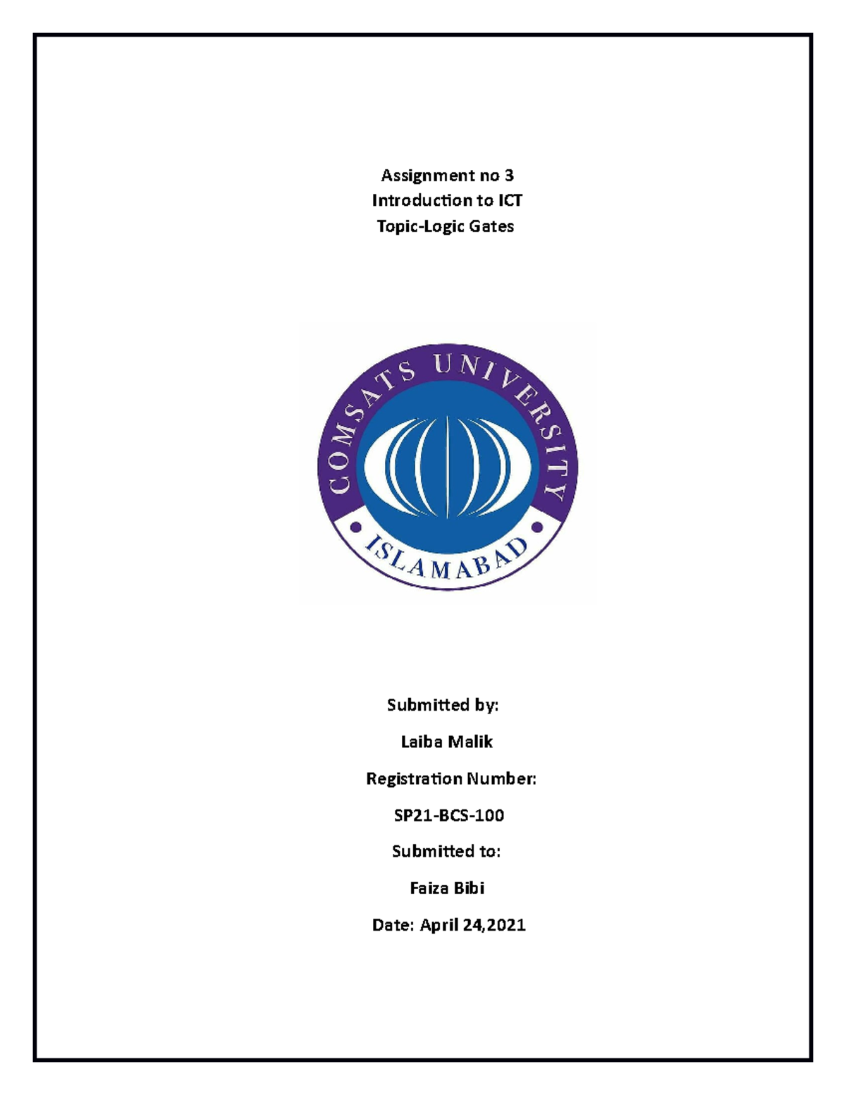 ICT Assignment 003 - URE8YR8RUJ03KEP[3WLOEFR8E9F4E+96 - Assignment no 3 ...