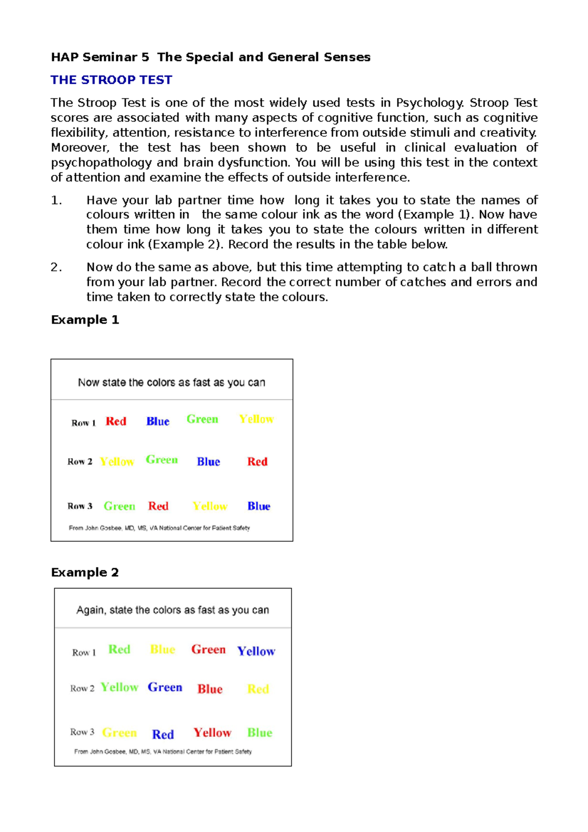 The Special and General Senses - Stroop Test scores are associated with ...