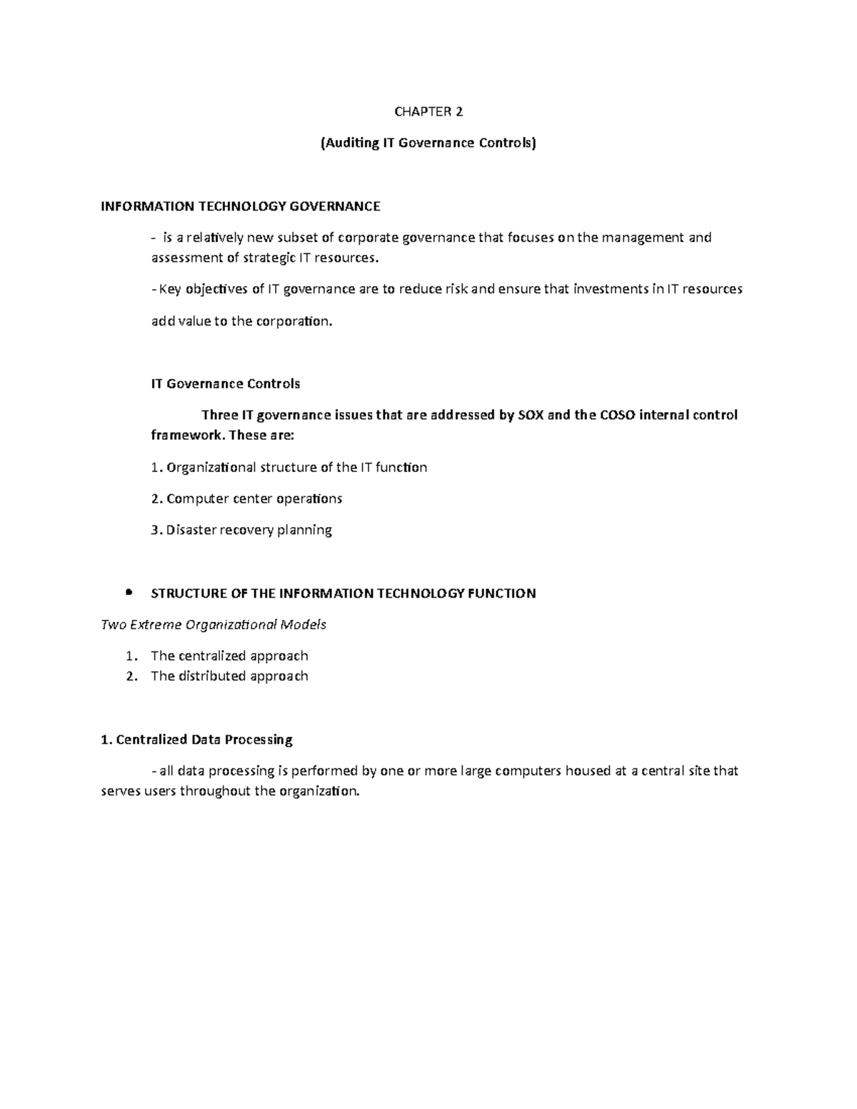 Chapter 2- Auditing IT Governance Controls - CHAPTER 2 (Auditing IT ...