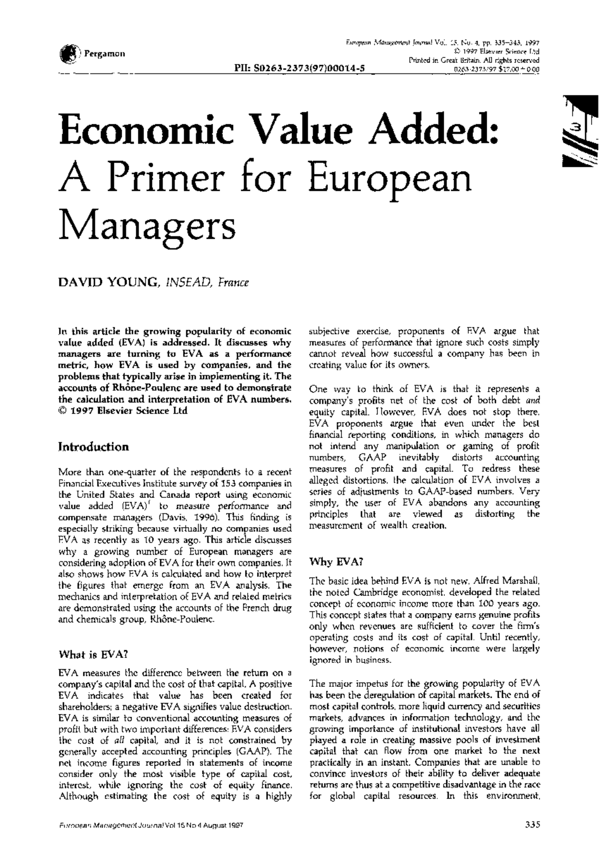 EVA Article - ~ Pergamon European Management Journal Vol. 15, No. 4, pp ...