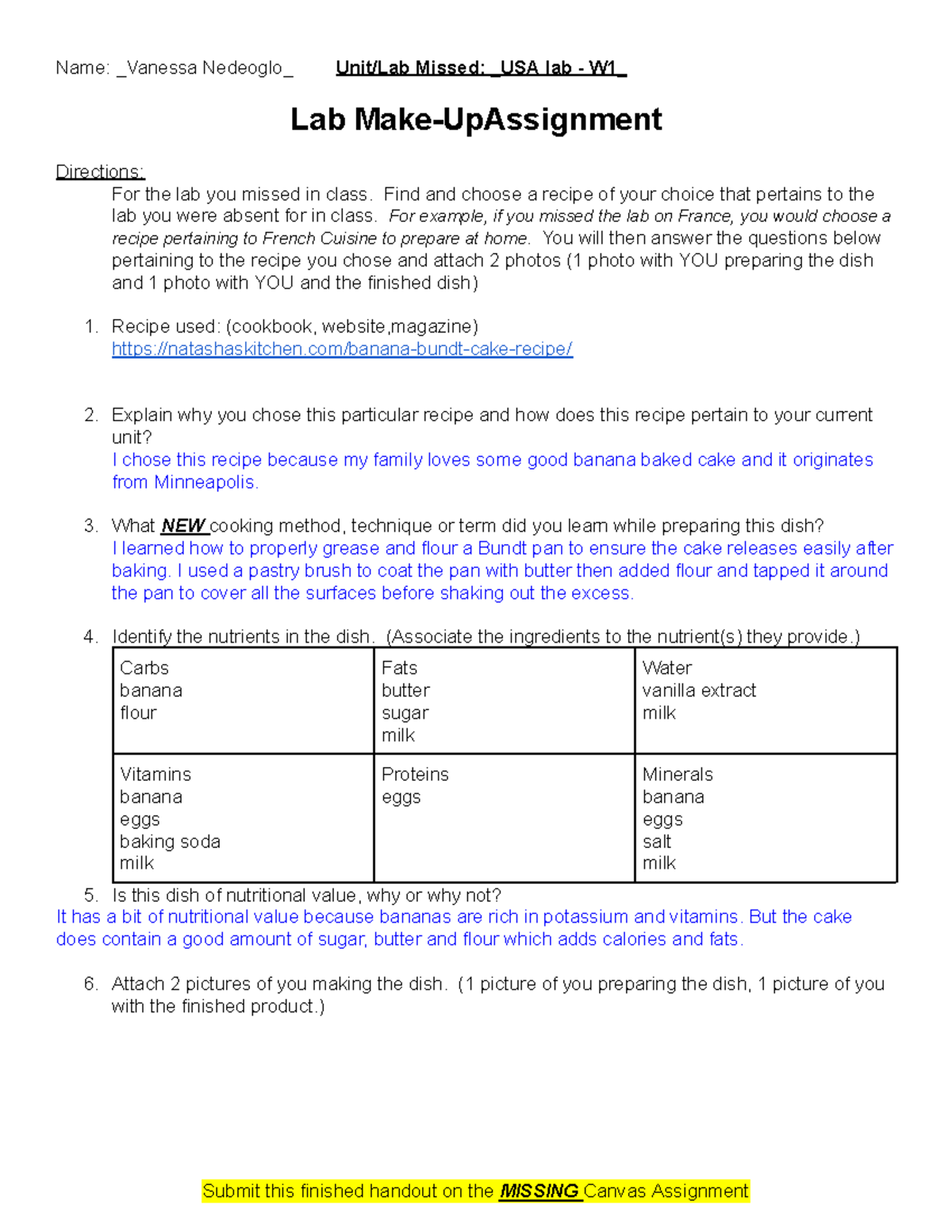 Lab Make Up - USA Lab - USA make up lab - Name: Vanessa Nedeoglo Unit/Lab Missed: USA lab - W1 ...