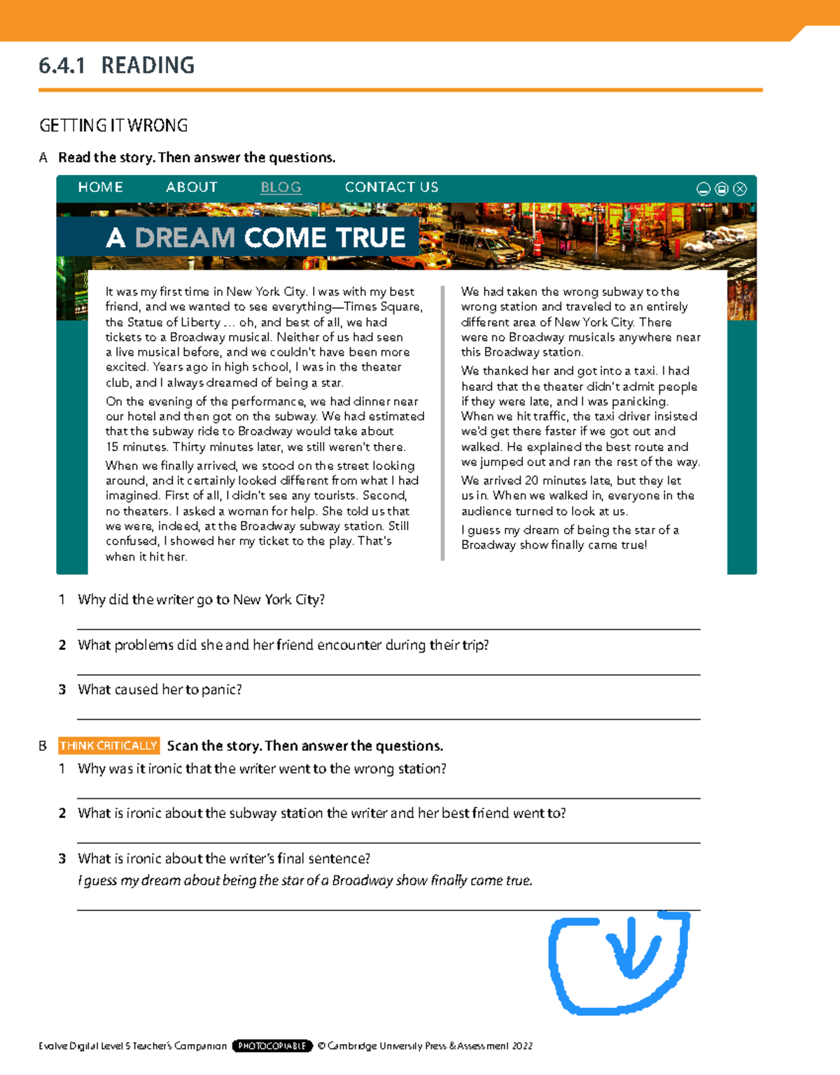 Session 01 - Unit 6-2 - Worksheet - GETTING IT WRONG A Read the story. Then answer the questions ...