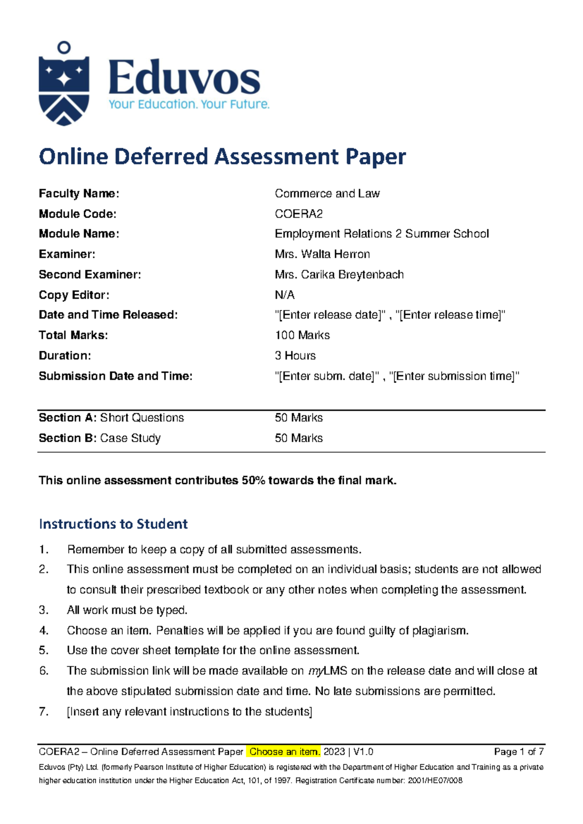 COERA2 - Deferred Summative Exam - Paper S11 2023 - COERA 2 – Online ...