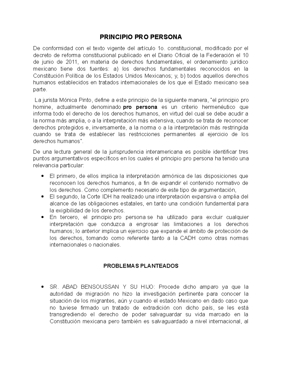 Principio PRO Persona - PRINCIPIO PRO PERSONA De conformidad con el ...
