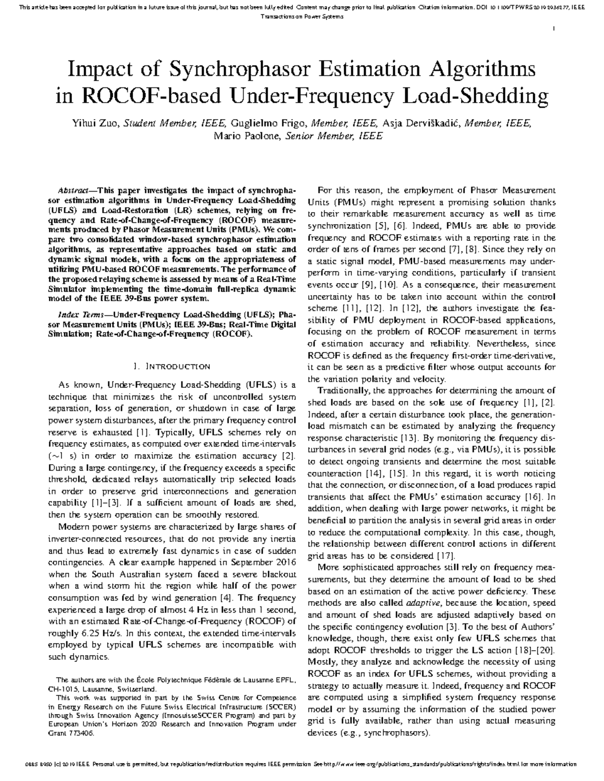 Continuous Under-Frequency Load Shedding Scheme for Power System Adaptive Frequency Control ...