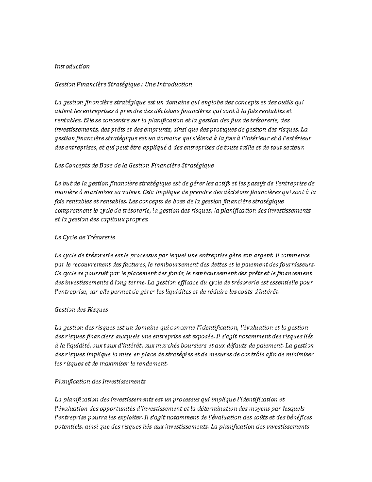 Strategic Financial Management note study - Introduction Gestion ...