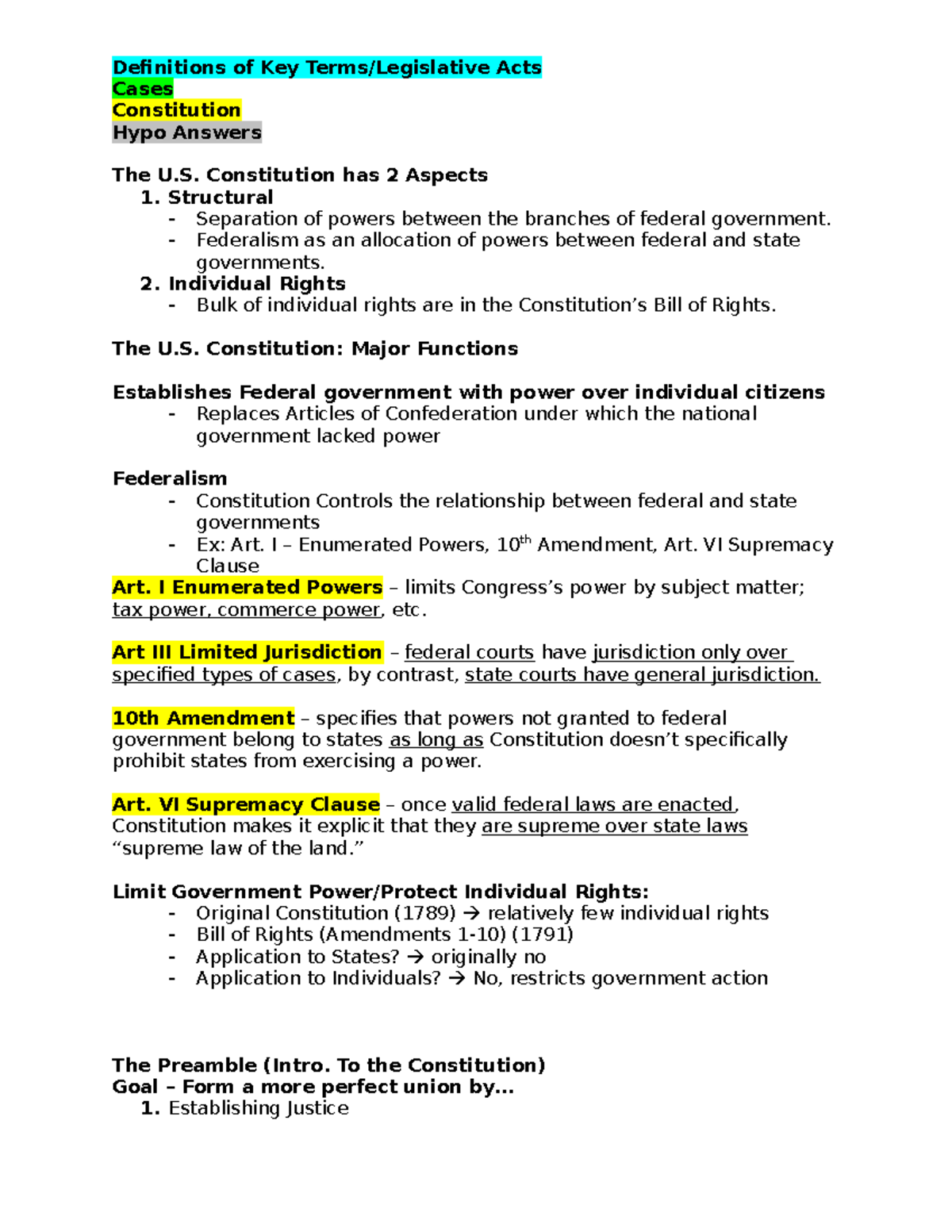 Con Law Outline 2122 - Cases Constitution Hypo Answers The U ...