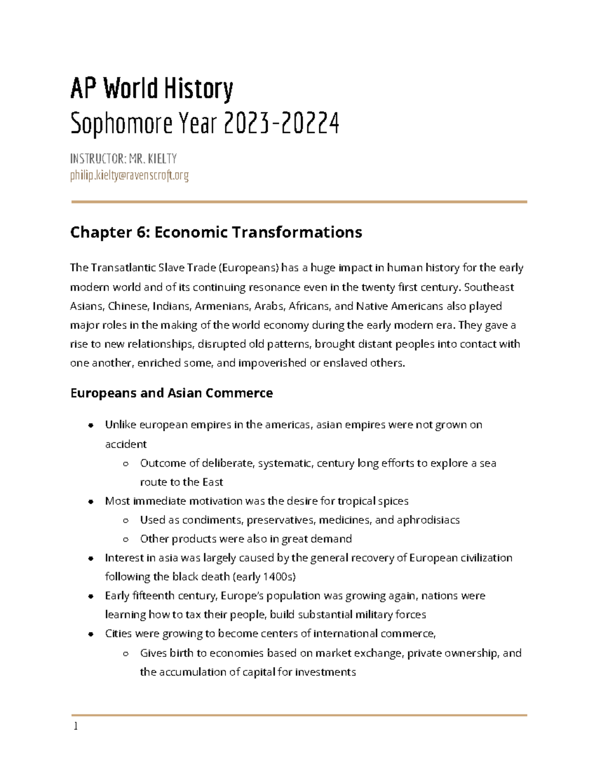 Chapter 6 Economic Transformations - AP World History Sophomore Year ...