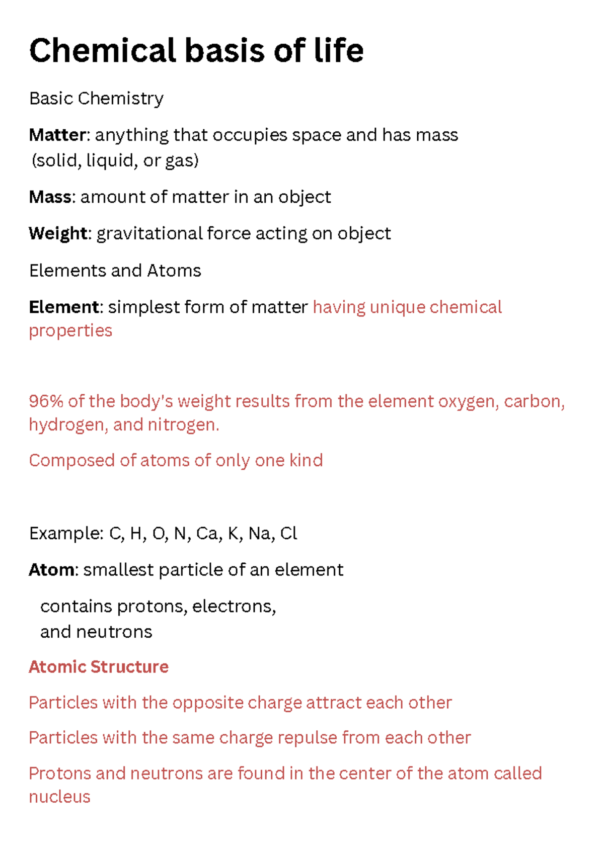 Chemical basis of life - Chemical basis of life Basic Chemistry Matter ...