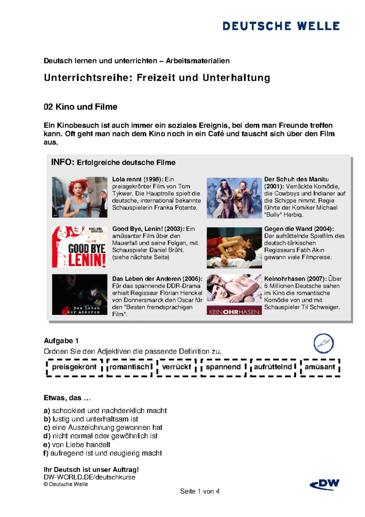 02 Kino und Filme - htrshjwz5j - Deutsch lernen und unterrichten ...