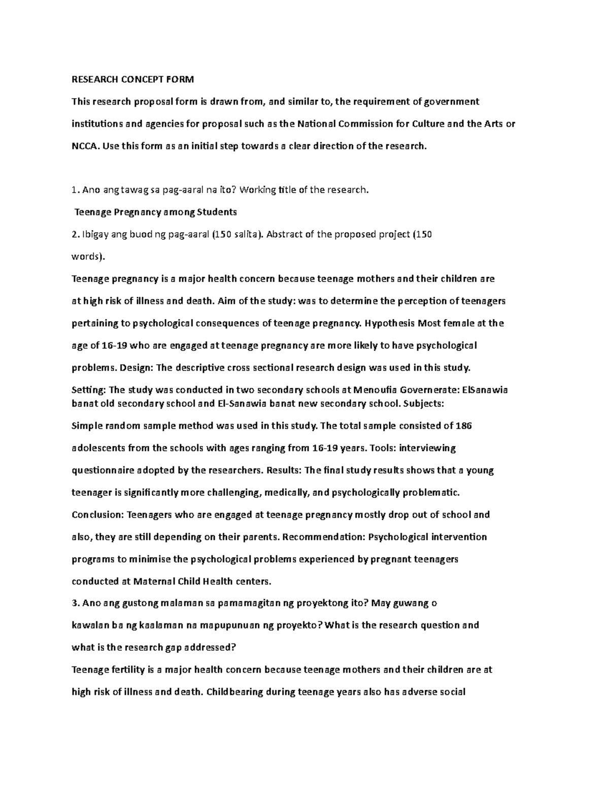 Pilaton - Lecture notes 8 - RESEARCH CONCEPT FORM This research ...
