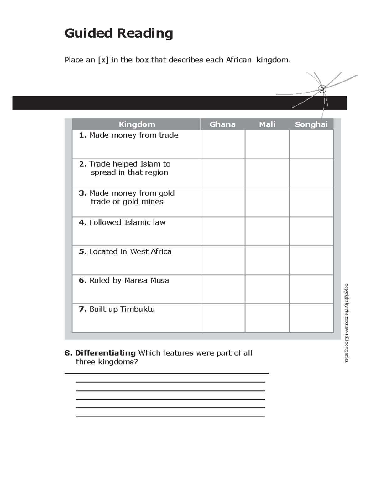 West African Handout - Guided Reading Exploring the Americas Place an ...