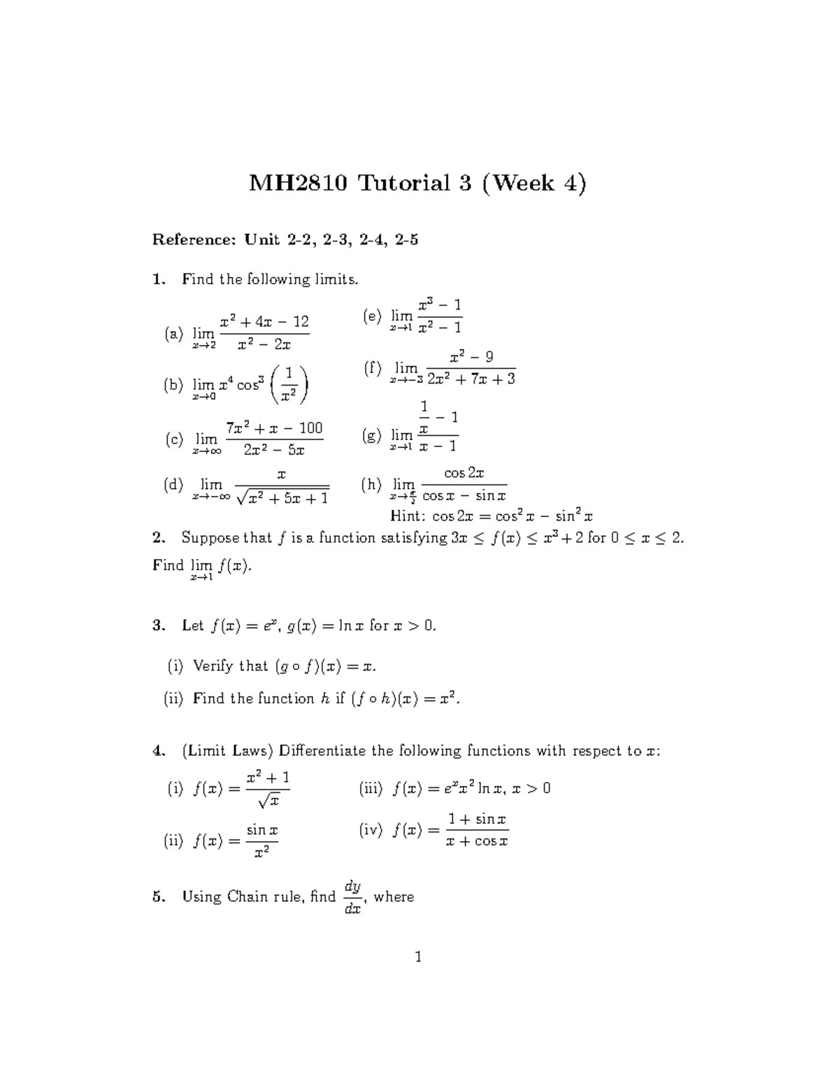 Tutorial 3 - MH2810 Tutorial 3 (Week 4) Reference: Unit 2-2, 2-3, 2-4 ...