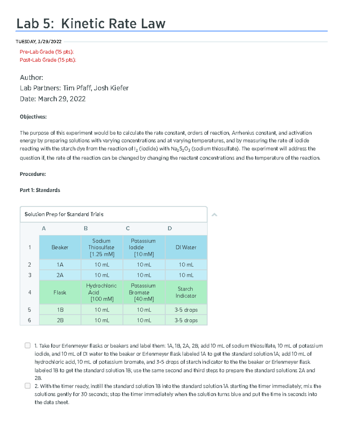Lab 5 Kinetic Rate Law · Benchling - Lab 5 : Kinetic Rate Law Pre-Lab ...